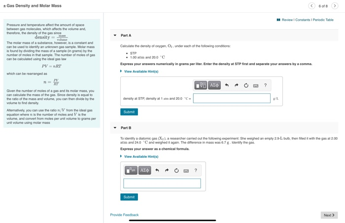 Solved + Gas Density and Molar Mass 6 of 8 Review Constants | Chegg.com