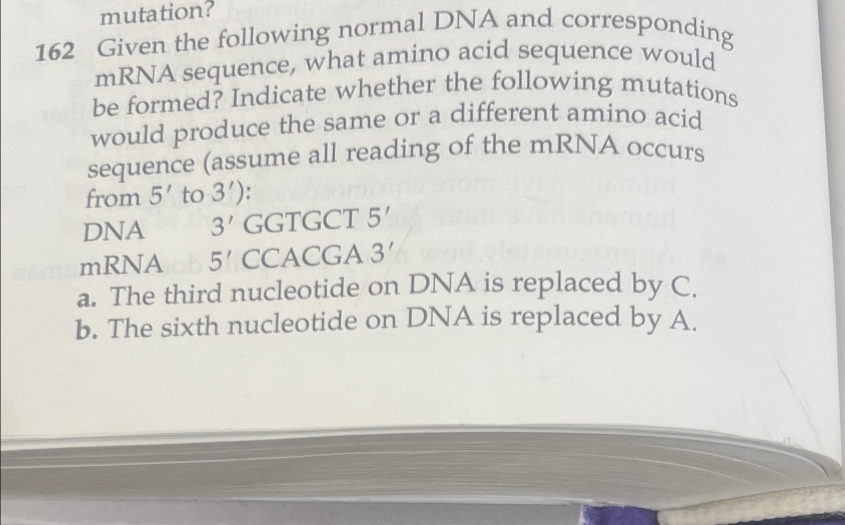 Solved mutation?162 ﻿Given the following normal DNA and | Chegg.com