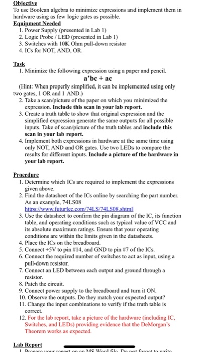 Solved Objective To Use Boolean Algebra To Minimize 
