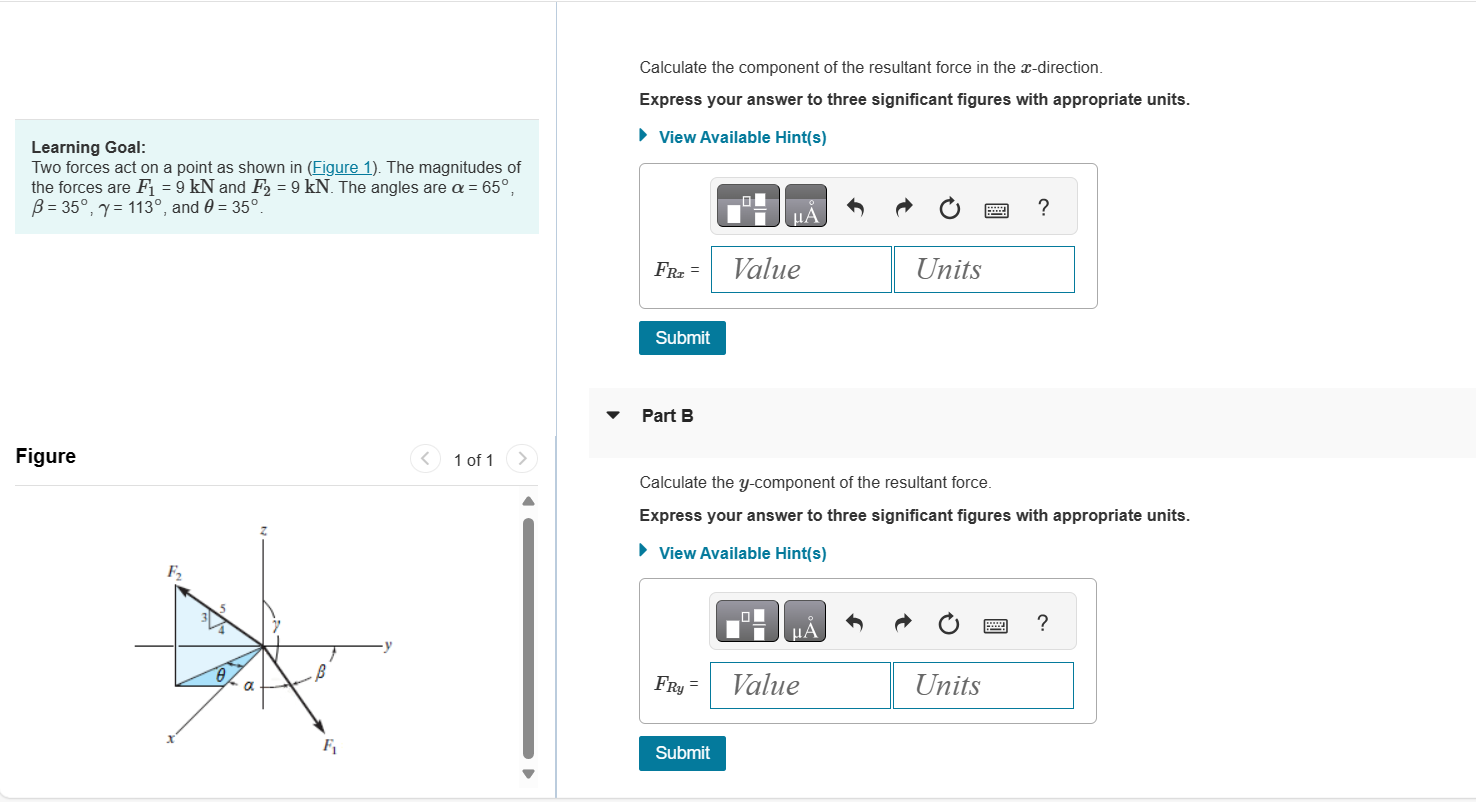 Solved Learning Goal:Two forces act on a point as shown in | Chegg.com