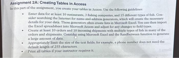 Solved Assignment 2A: Creating Tables in Access In this part | Chegg.com