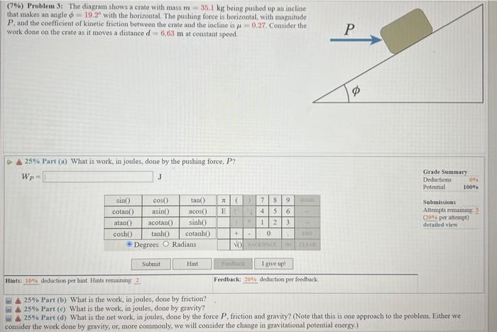 Solved (7\%) Problem 3: The diagram shows a crate with mass | Chegg.com