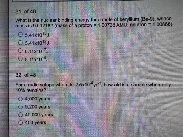 Solved What is the nuclear binding energy for a mole of | Chegg.com