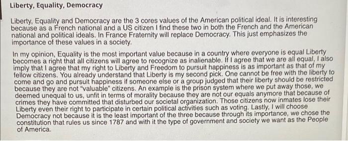 Liberty, Equality, Democracy Liberty, Equality and | Chegg.com