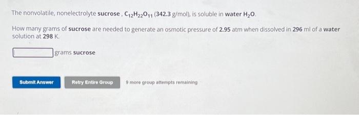 Solved The nonvolatile, nonelectrolyte sucrose, | Chegg.com