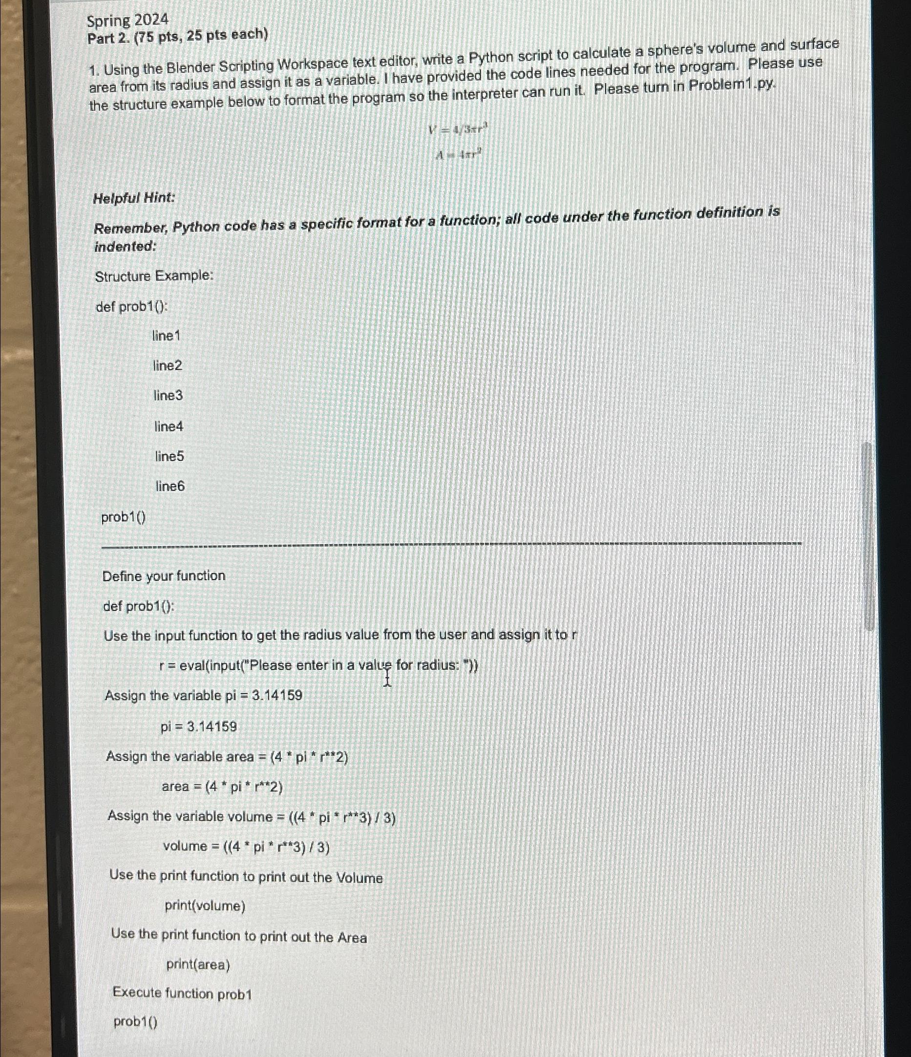 Solved Spring 2024Part 2. (75 ﻿pts, 25 ﻿pts each)Using the | Chegg.com