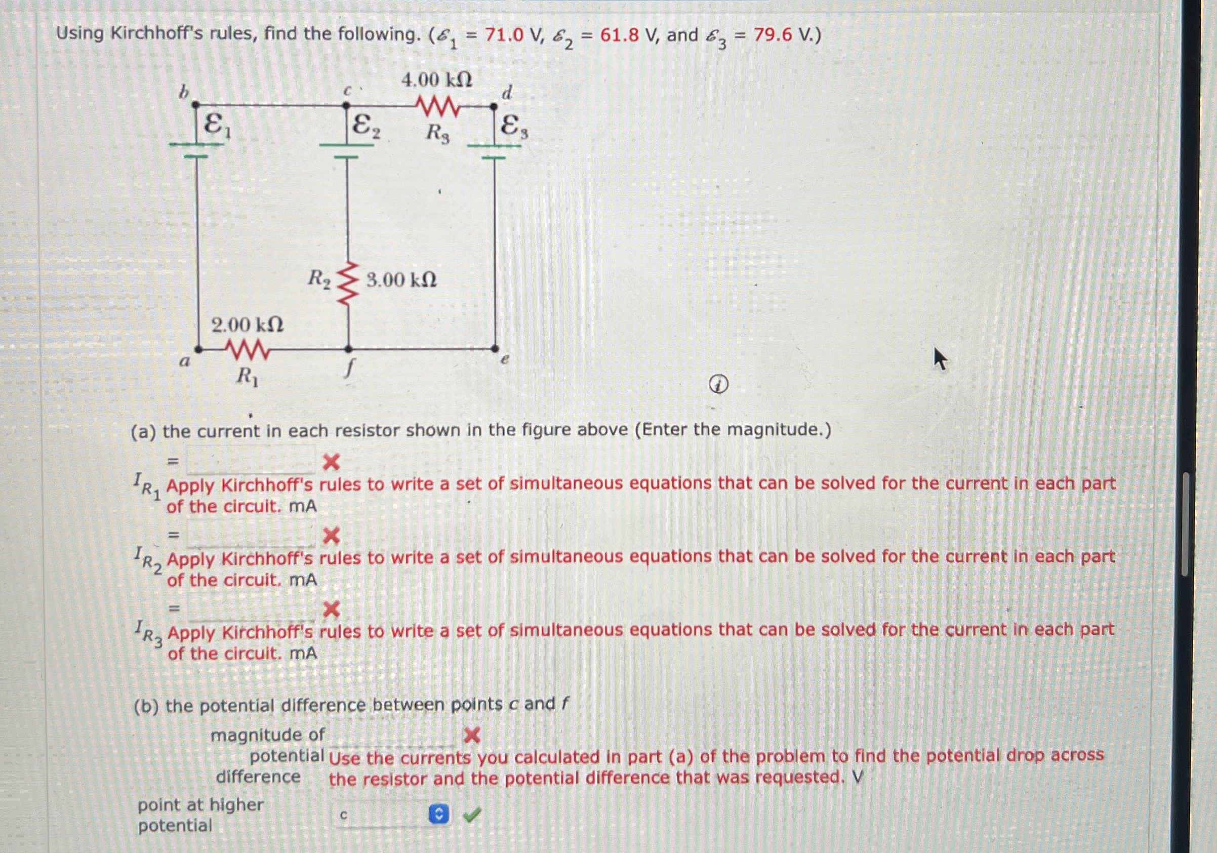 Solved Using Kirchhoff's rules, find the following. , ﻿and | Chegg.com