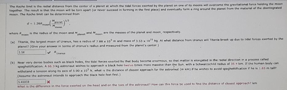 Solved The Roche limit is the radial distance from the | Chegg.com
