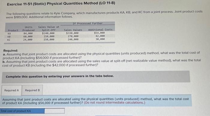 Solved Exercise 11-51 (Static) Physical Quantities Method | Chegg.com