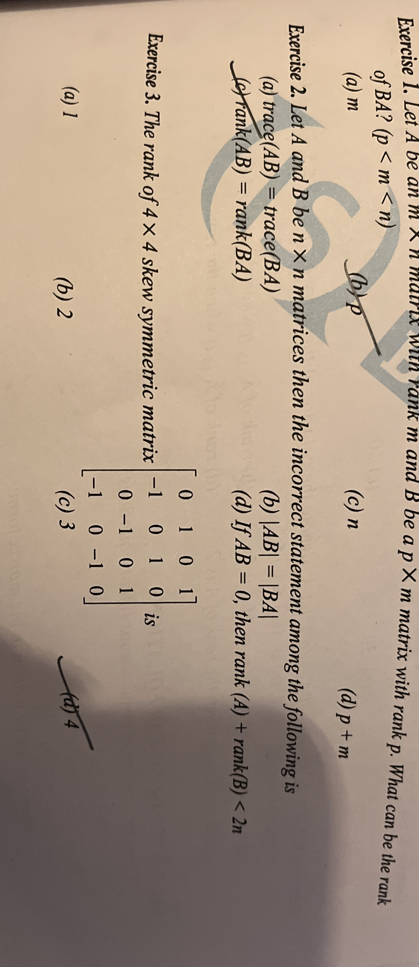 Solved Exercise 1. ﻿Let A ﻿be an m×n ﻿matrix witn rank m | Chegg.com