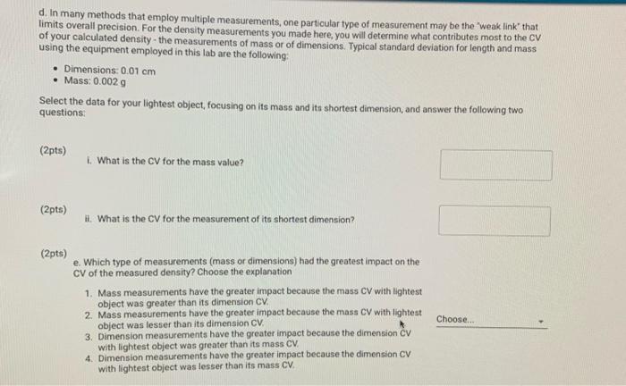 (12pts) Analysis: Density of weighed objects In the | Chegg.com