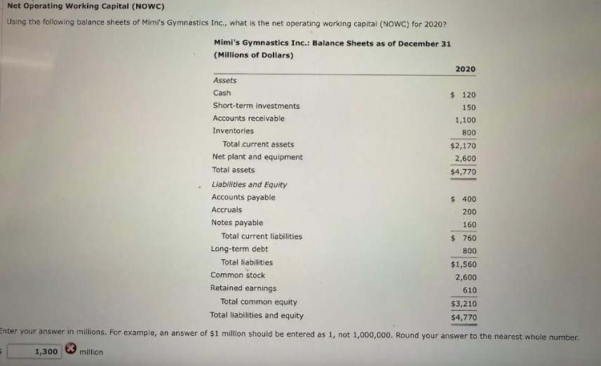 Solved Net Operating Working Capital (NOWC) ﻿Using the | Chegg.com