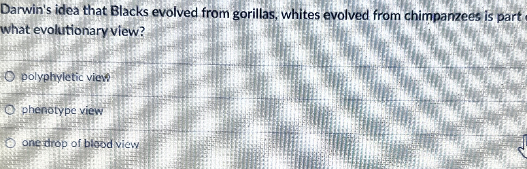 Solved Darwin's idea that Blacks evolved from gorillas, | Chegg.com