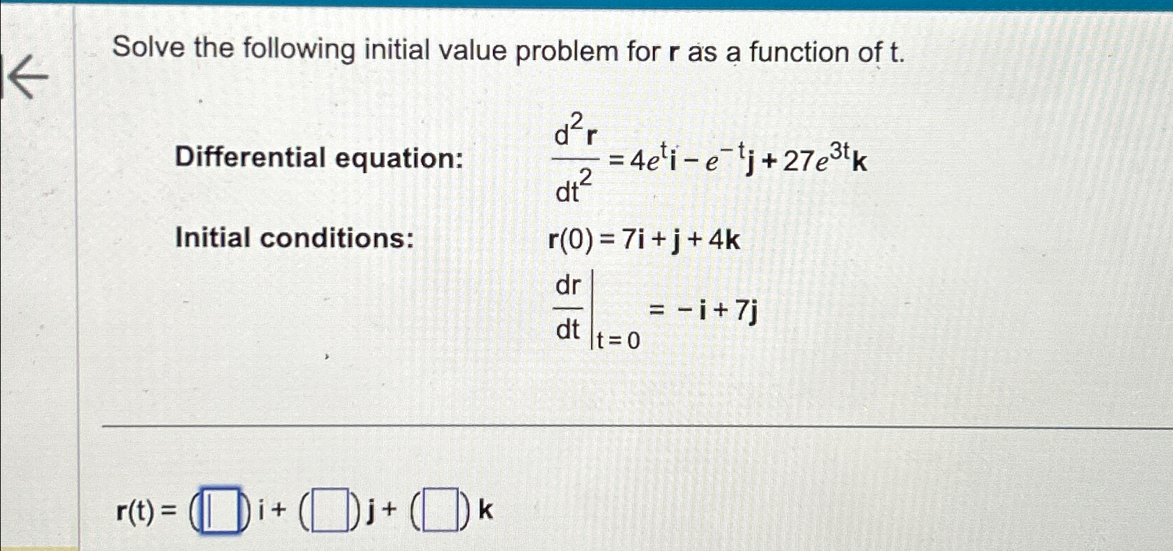Solved Solve the following initial value problem for r ﻿as a | Chegg.com