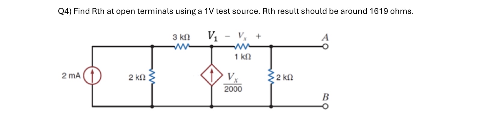 Solved Q4) ﻿Find Rth at open terminals using a 1 ﻿V test | Chegg.com