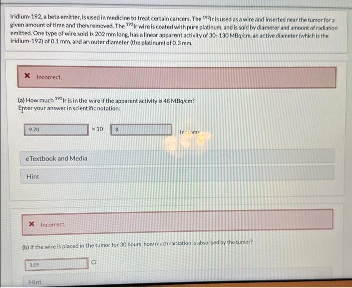 Solved Iridium-192, a beta emitter, is used in medicine to | Chegg.com