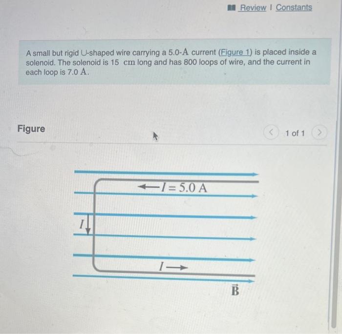 Solved A small but rigid U-shaped wire carrying a 5.0-A | Chegg.com