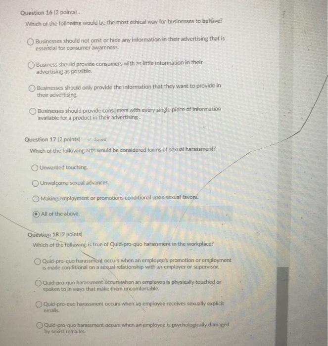 Solved Question 16 (2 points) Which of the following would | Chegg.com