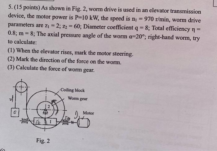 Solved 5. (15 points) As shown in Fig. 2 , worm drive is | Chegg.com