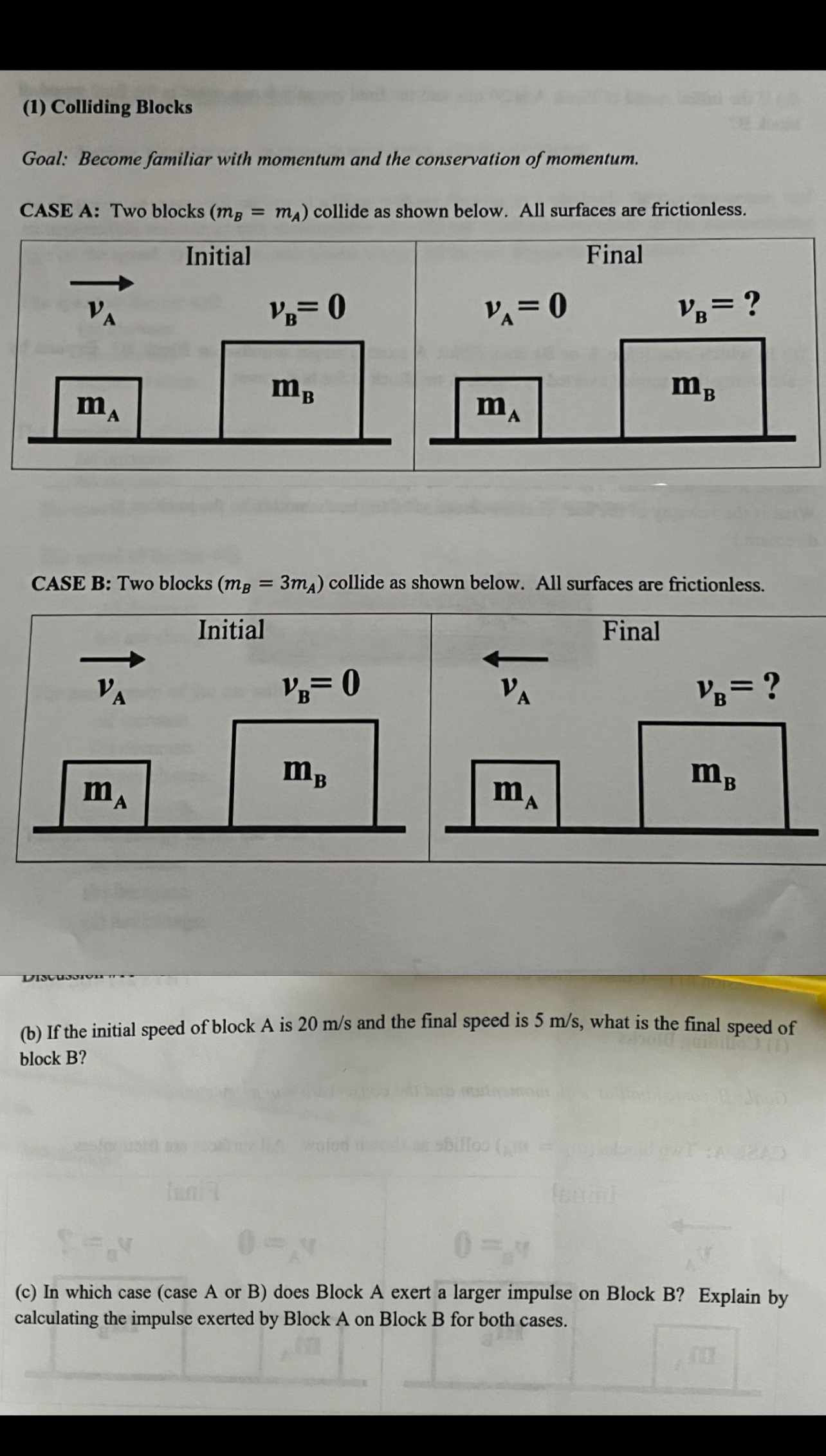 Solved (1) ﻿Colliding BlocksGoal: Become familiar with | Chegg.com