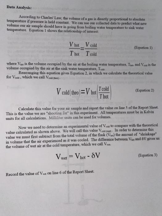 Solved Chemistry 111 Laboratory Charles Law Report Sheet | Chegg.com