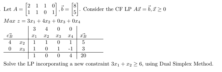 Solved Let A=[21101101],vec(b)=[85]. ﻿Consider the CF LP | Chegg.com
