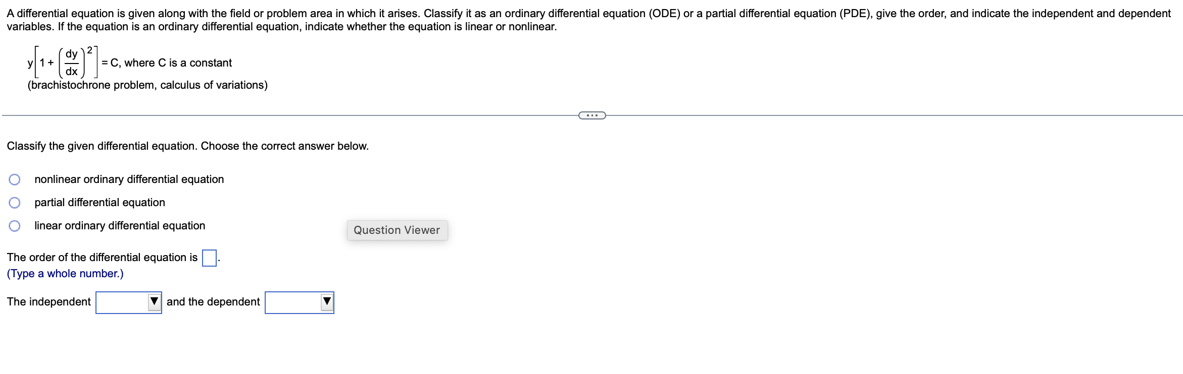 Solved variables. If the equation is an ordinary | Chegg.com