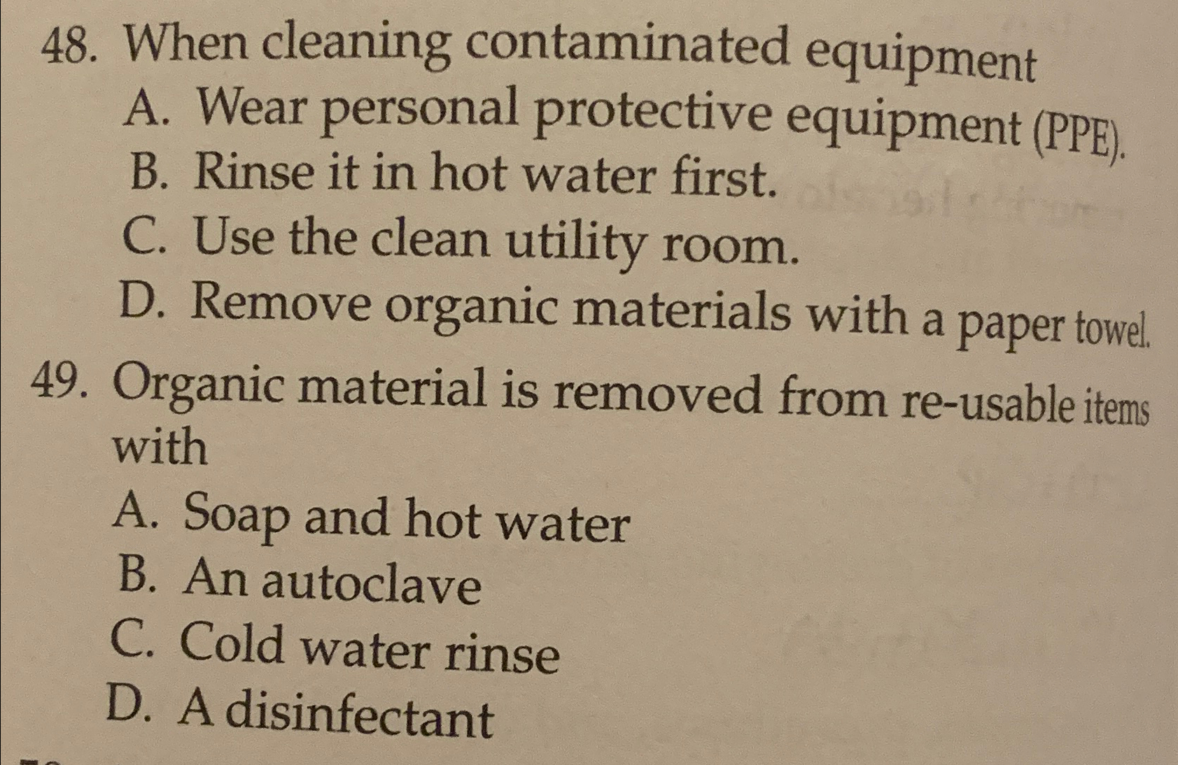 Solved When cleaning contaminated equipmentA. ﻿Wear personal | Chegg.com