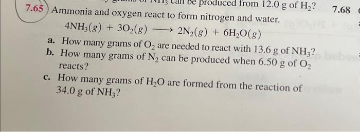 Solved 65 Ammonia and oxygen react to form nitrogen and | Chegg.com