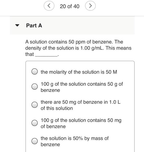 Solved Part A A solution contains 50 ppm of | Chegg.com