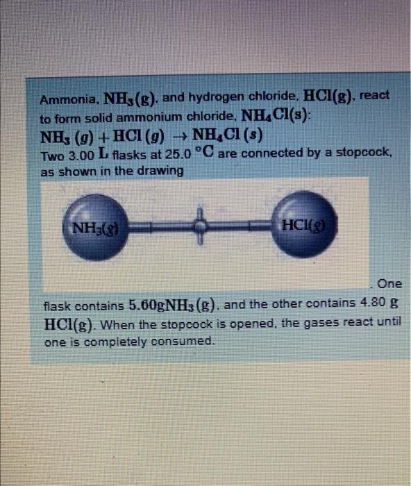 Solved Ammonia, NHs(g), and hydrogen chloride, HCl(g), react | Chegg.com