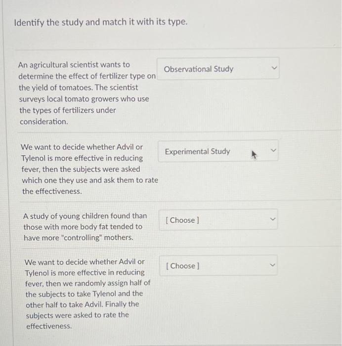 Solved Identify the study and match it with its type. An | Chegg.com