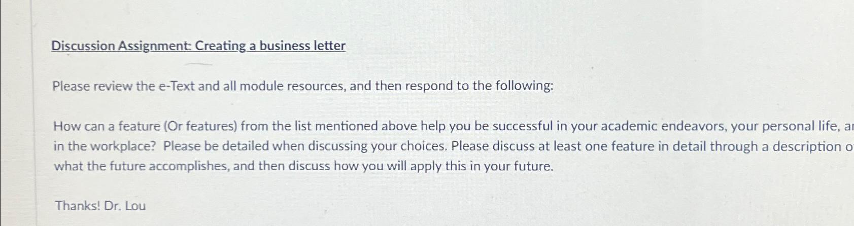 Solved Discussion Assignment: Creating a business | Chegg.com