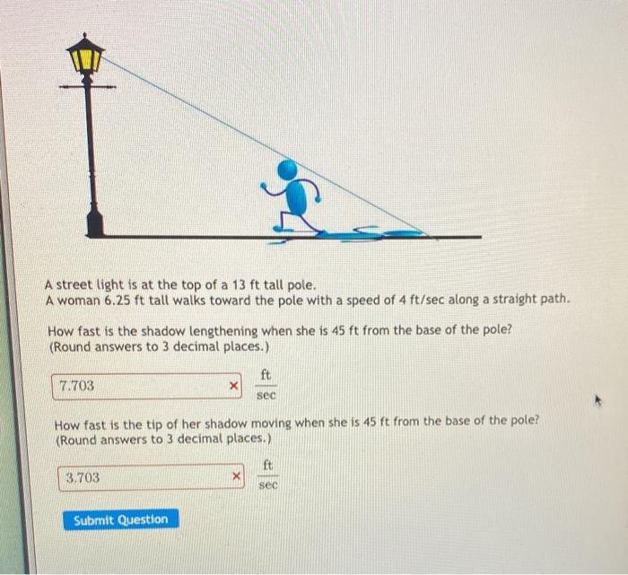 Solved A street light is at the top of a 13 ft tall pole. A | Chegg.com