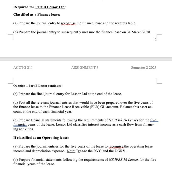 Solved Question 1 Part B Lessor Finance lease continued: (c) | Chegg.com