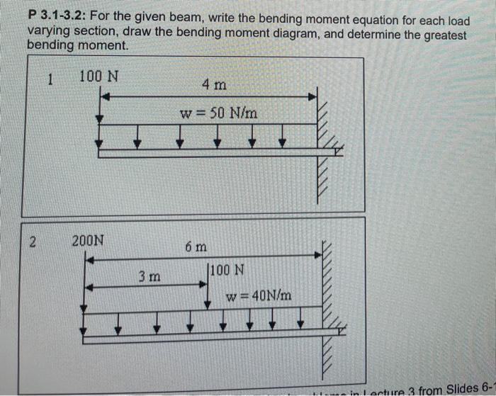 Solved P 3.1-3.2: For the given beam, write the bending | Chegg.com