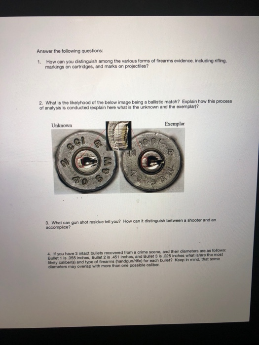 Firearms and Ballistics Exercise Answer the questions | Chegg.com