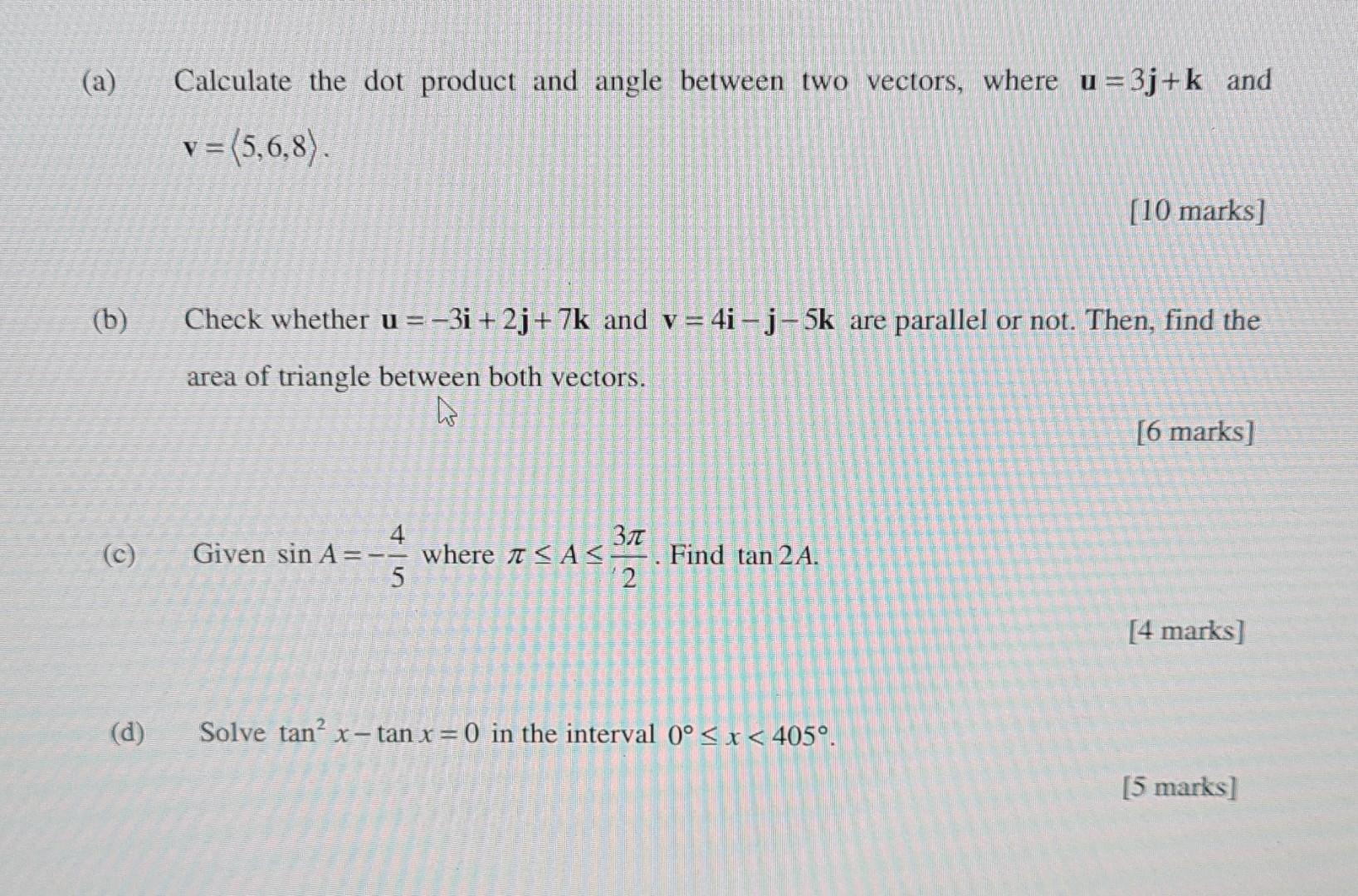 Solved (a) Calculate the dot product and angle between two | Chegg.com