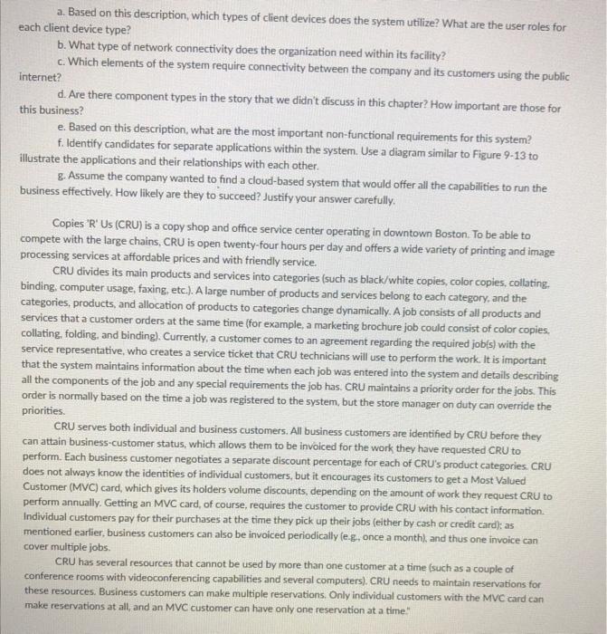 Solved a. Based on this description, which types of client | Chegg.com