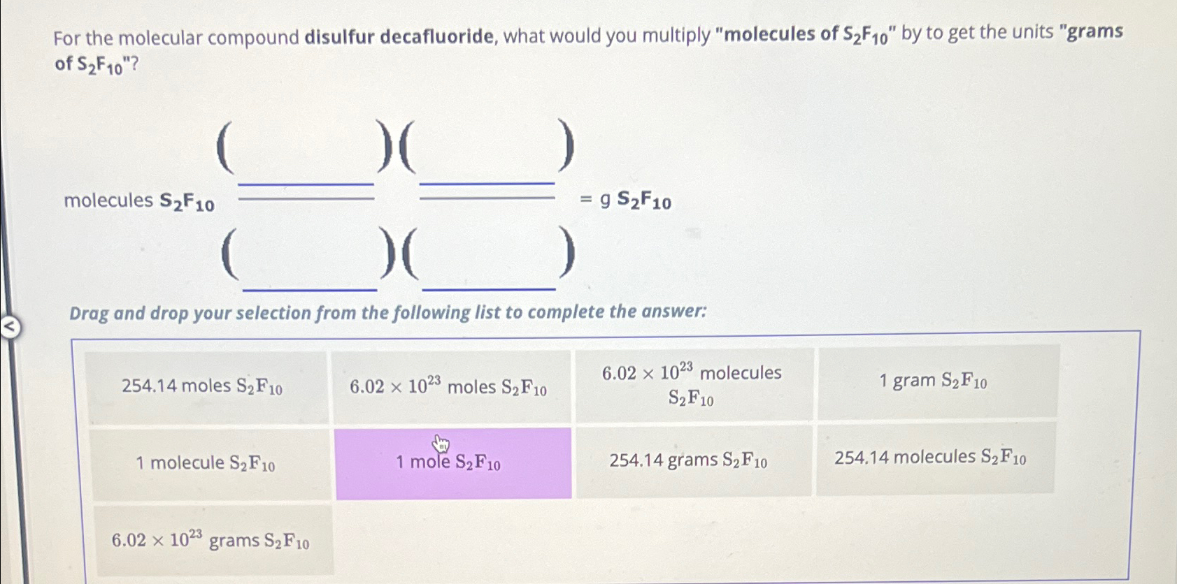 Solved For the molecular compound disulfur decafluoride, | Chegg.com