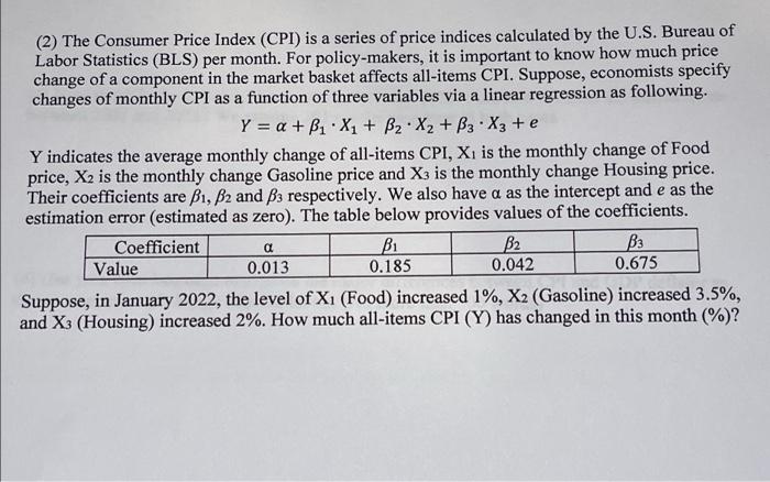 Solved a (2) The Consumer Price Index (CPI) is a series of | Chegg.com