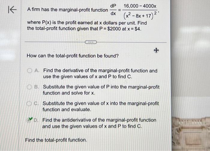 Solved K dP dx A firm has the marginal-profit function where | Chegg.com