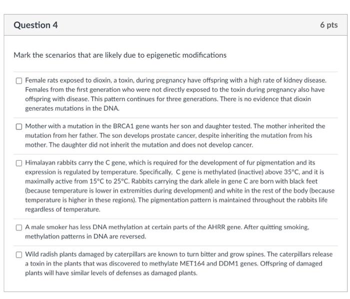 Solved Question 4 6 pts Mark the scenarios that are likely | Chegg.com
