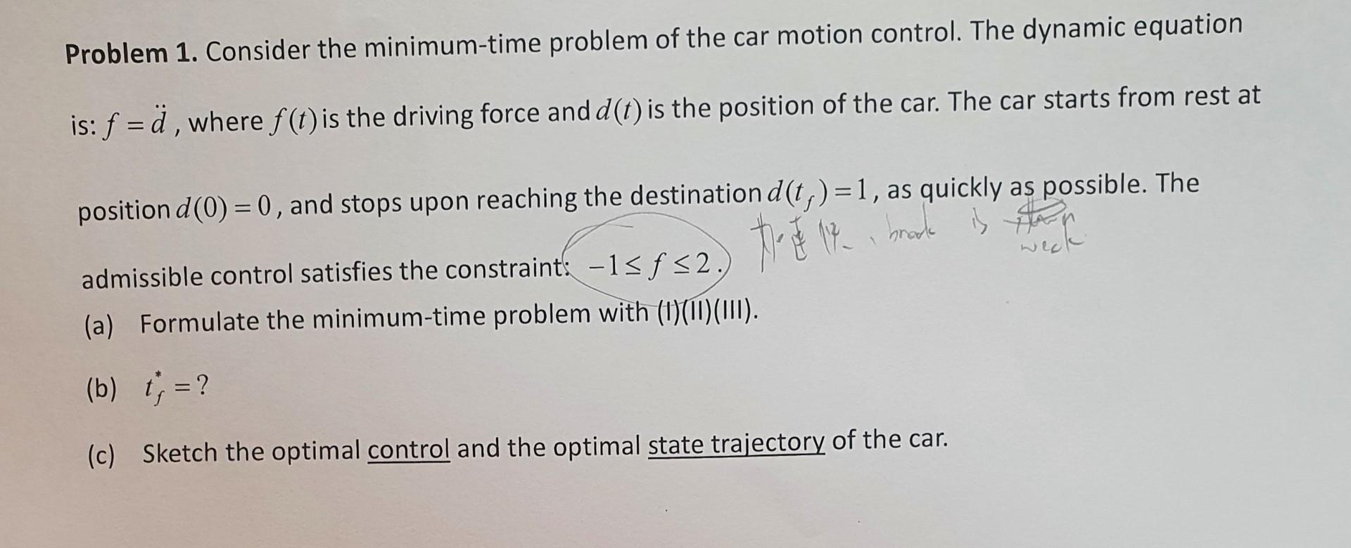 Problem 1. Consider the minimum-time problem of the | Chegg.com