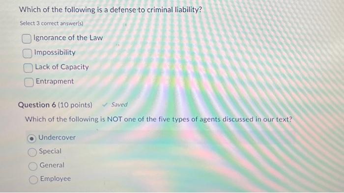 Solved Which of the following is a defense to criminal | Chegg.com