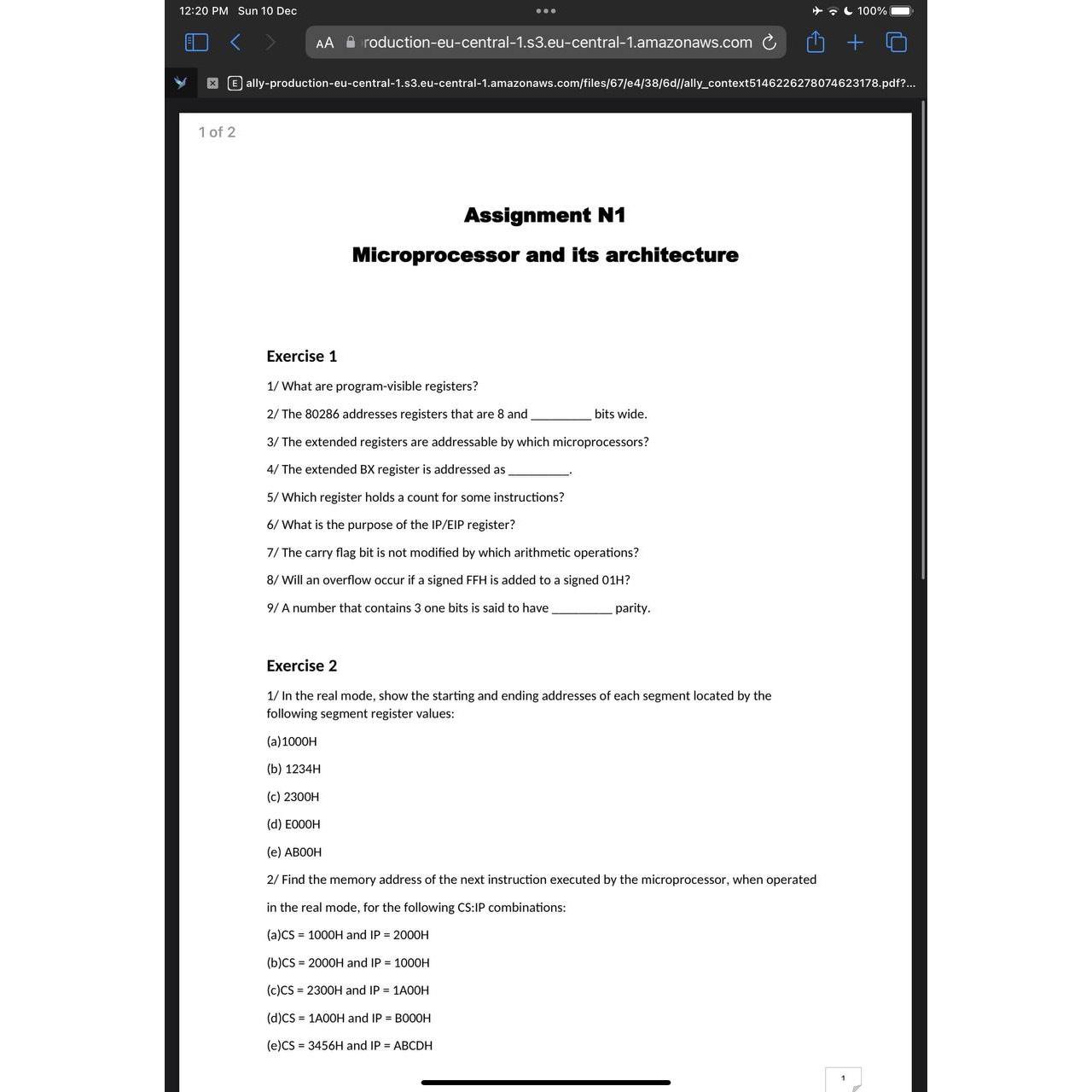 Solved Can you answer them all Assignment N1Microprocessor | Chegg.com