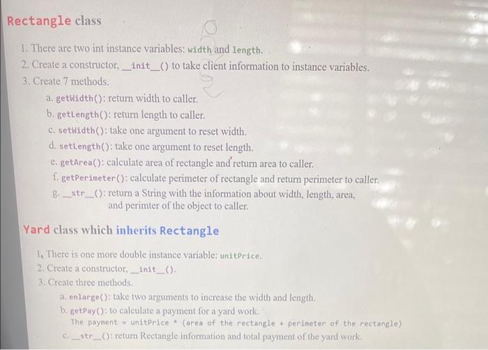 Solved Rectangle class 1. There are two int instance | Chegg.com