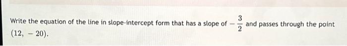 Solved Write the equation of the line in slope-intercept | Chegg.com