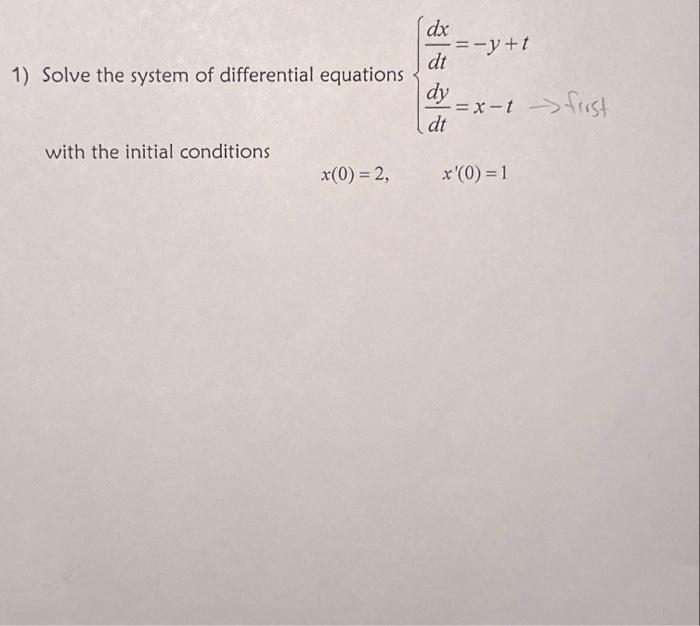 Solved 1) Solve the system of differential equations | Chegg.com