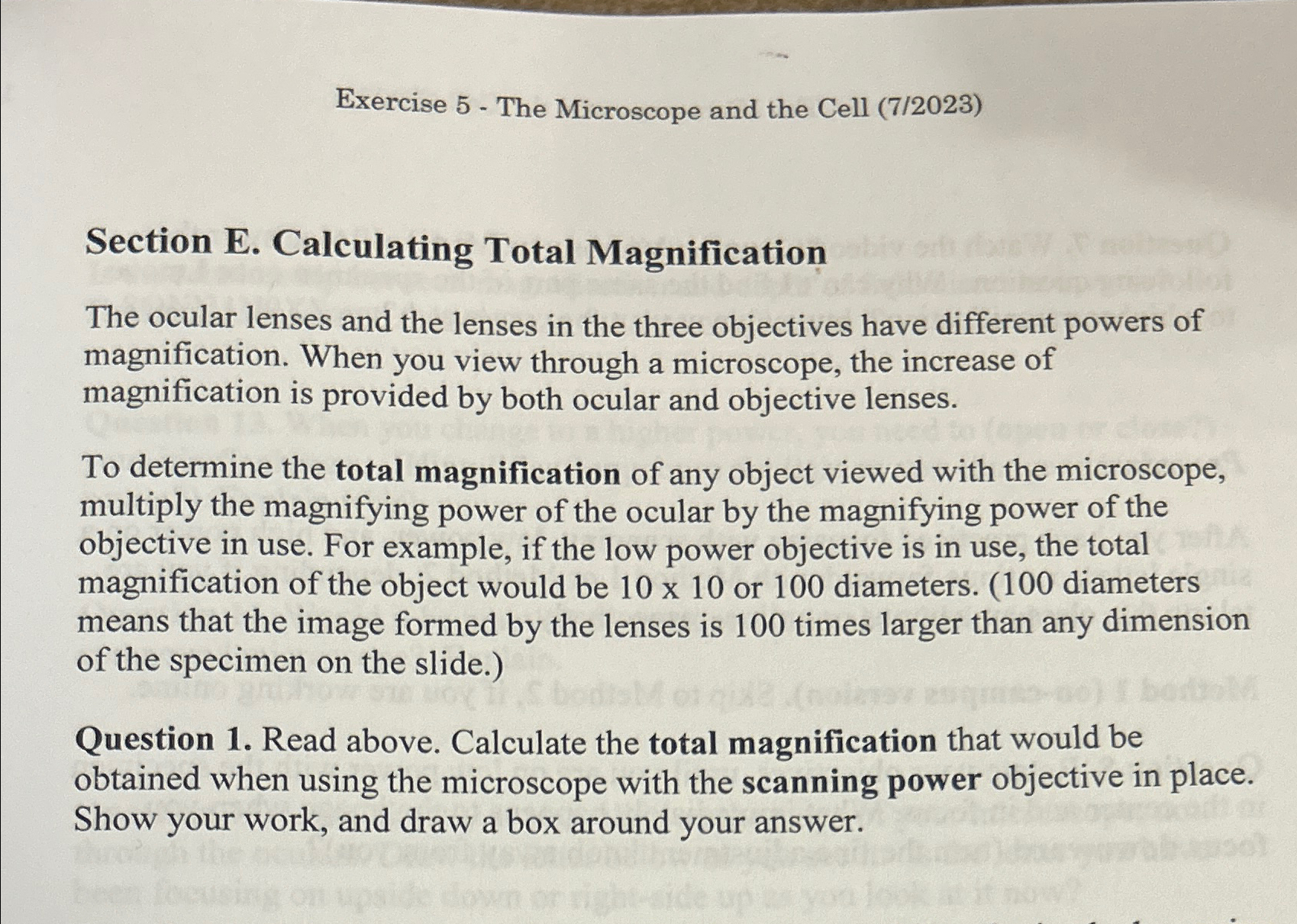 Solved Exercise 5 - ﻿The Microscope and the Cell | Chegg.com